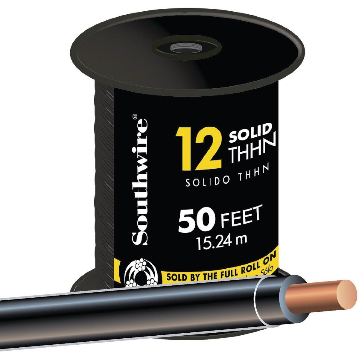 Southwire 50 Ft. 12 AWG Solid Black THHN Electrical Wire – United ...