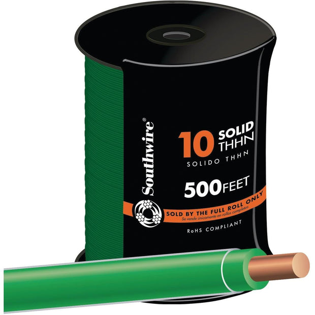 Southwire 500 Ft. 10 AWG Solid Green THHN Electrical Wire – United ...